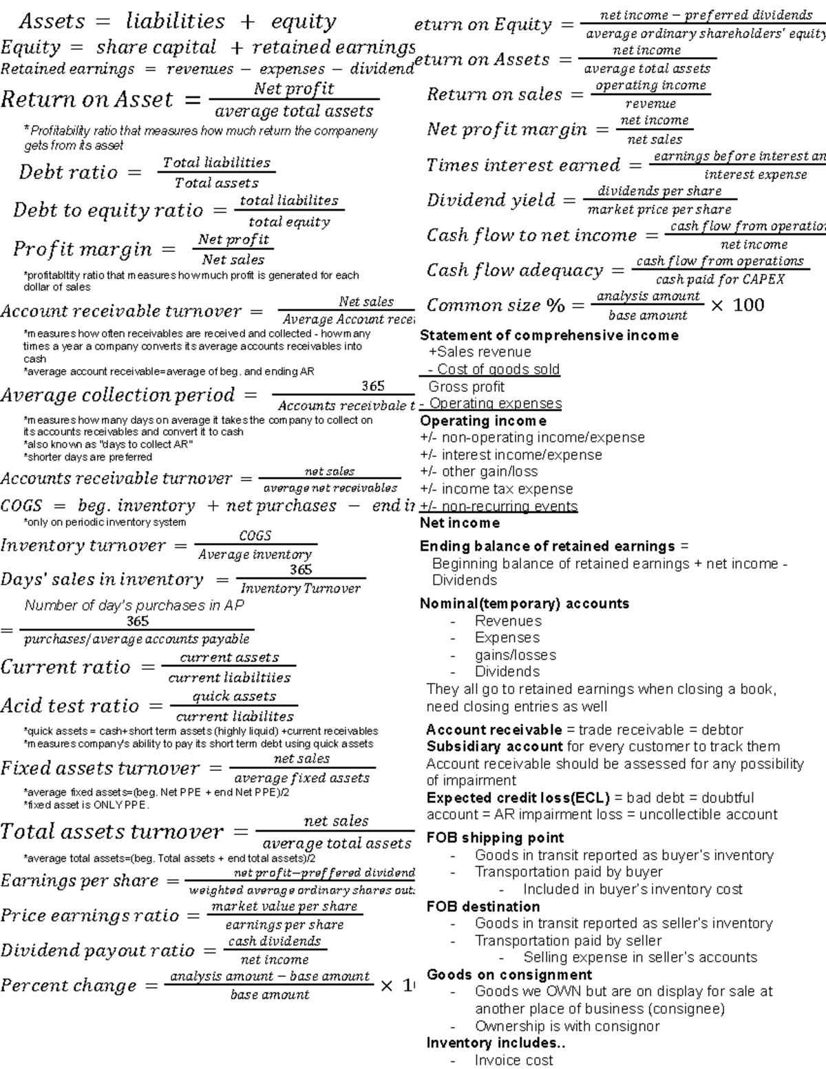 ACC cheat sheet - 𝐴𝑠𝑠𝑒𝑡𝑠 = 𝑙𝑖𝑎𝑏𝑖𝑙𝑖𝑡𝑖𝑒𝑠 + 𝑒𝑞𝑢𝑖𝑡𝑦 𝐸𝑞𝑢𝑖𝑡𝑦 = 𝑠ℎ𝑎𝑟𝑒 𝑐𝑎𝑝𝑖𝑡𝑎𝑙 ...