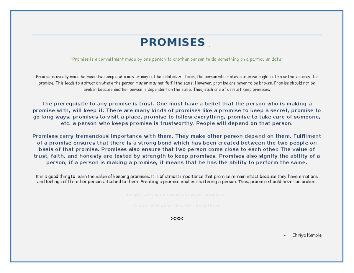 page layout example in ms word application - PROMISES “Promise is a ...