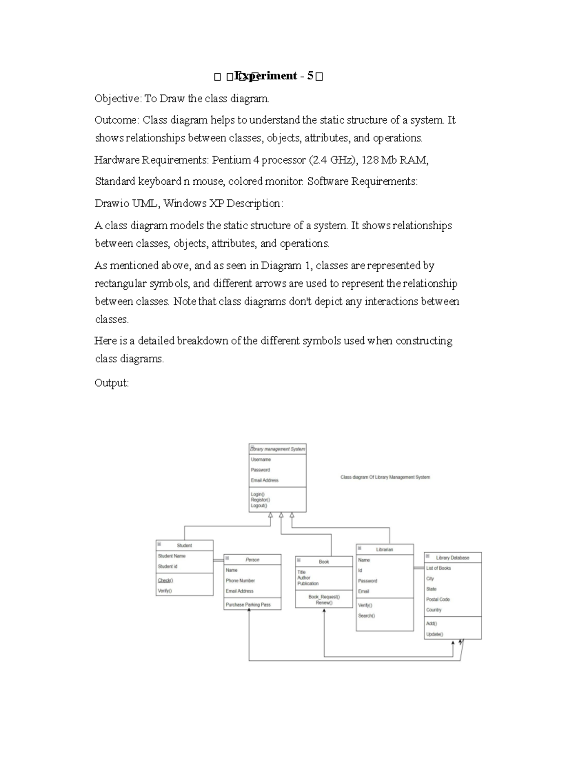 SE experiment new- 7 - ††† Objective: To Draw the class diagram. Outcome: Class diagram helps to ...