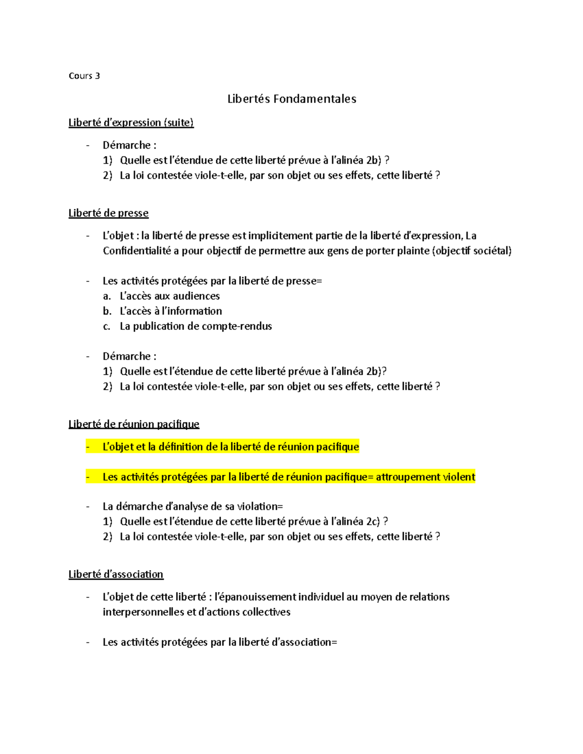 Cours 3 - Ingrid Roy - Cours 3 Libertés Fondamentales Liberté d ...