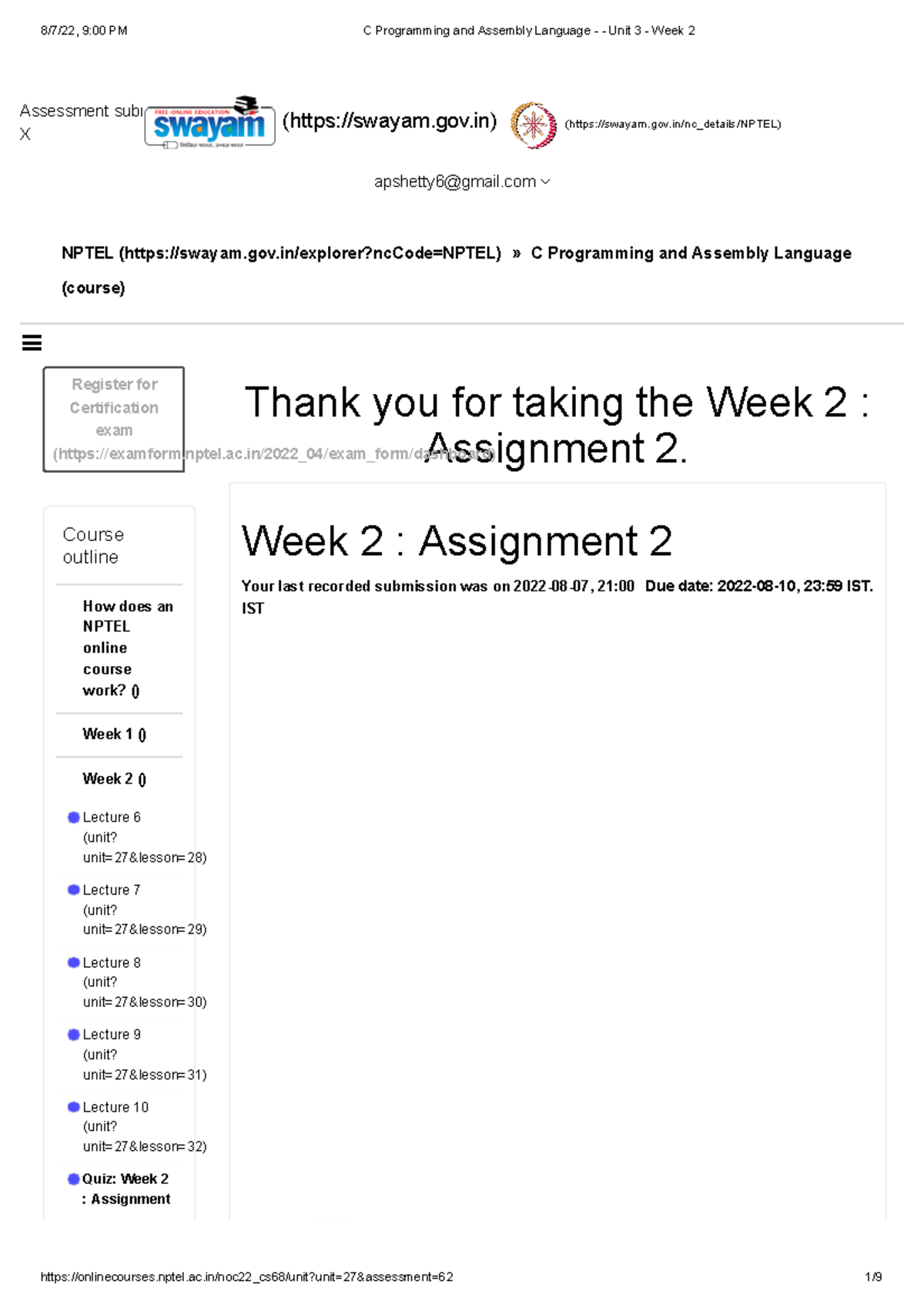 C Programming and Assembly Language - Unit 3 - Week 2 - Thank you for ... C Programming and Assembly Language - Unit 3 - Week 2 - Thank you for ...