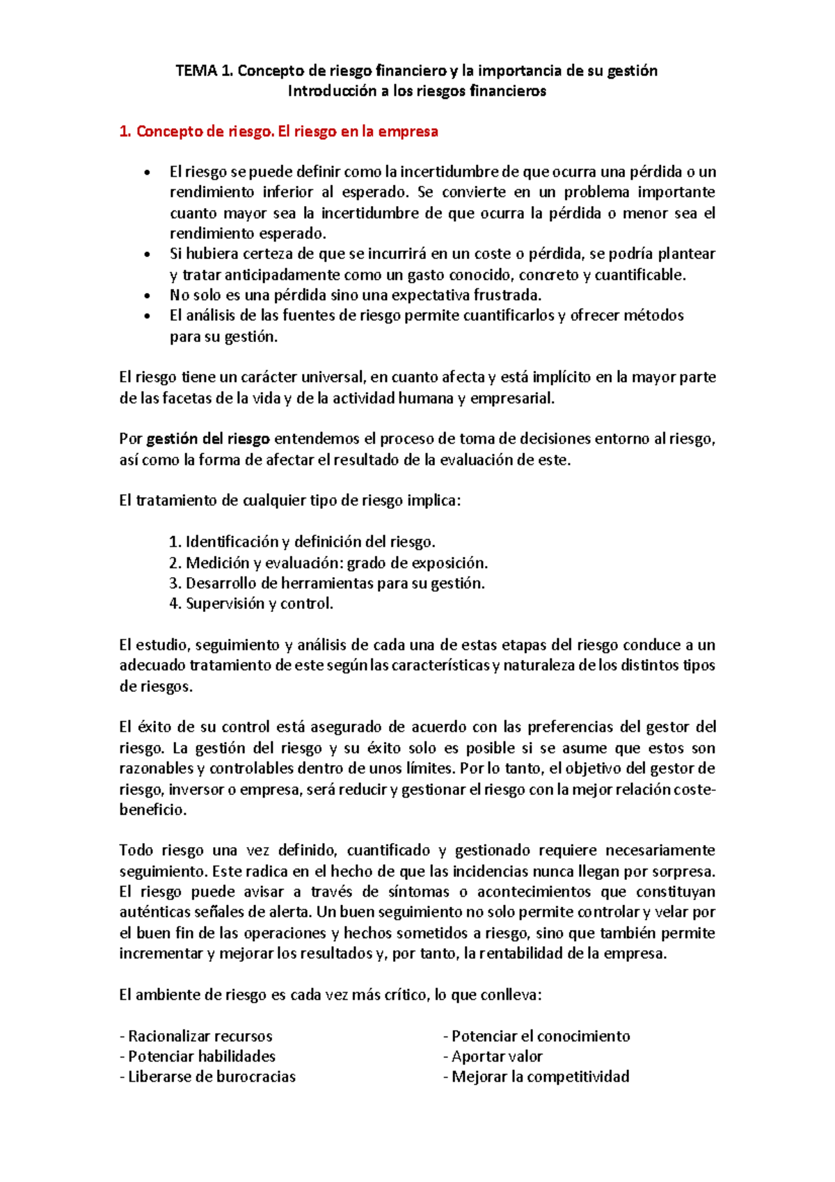 TEMA 1 - Concepto de riesgo - TEMA 1. Concepto de riesgo financiero y la importancia de su ...