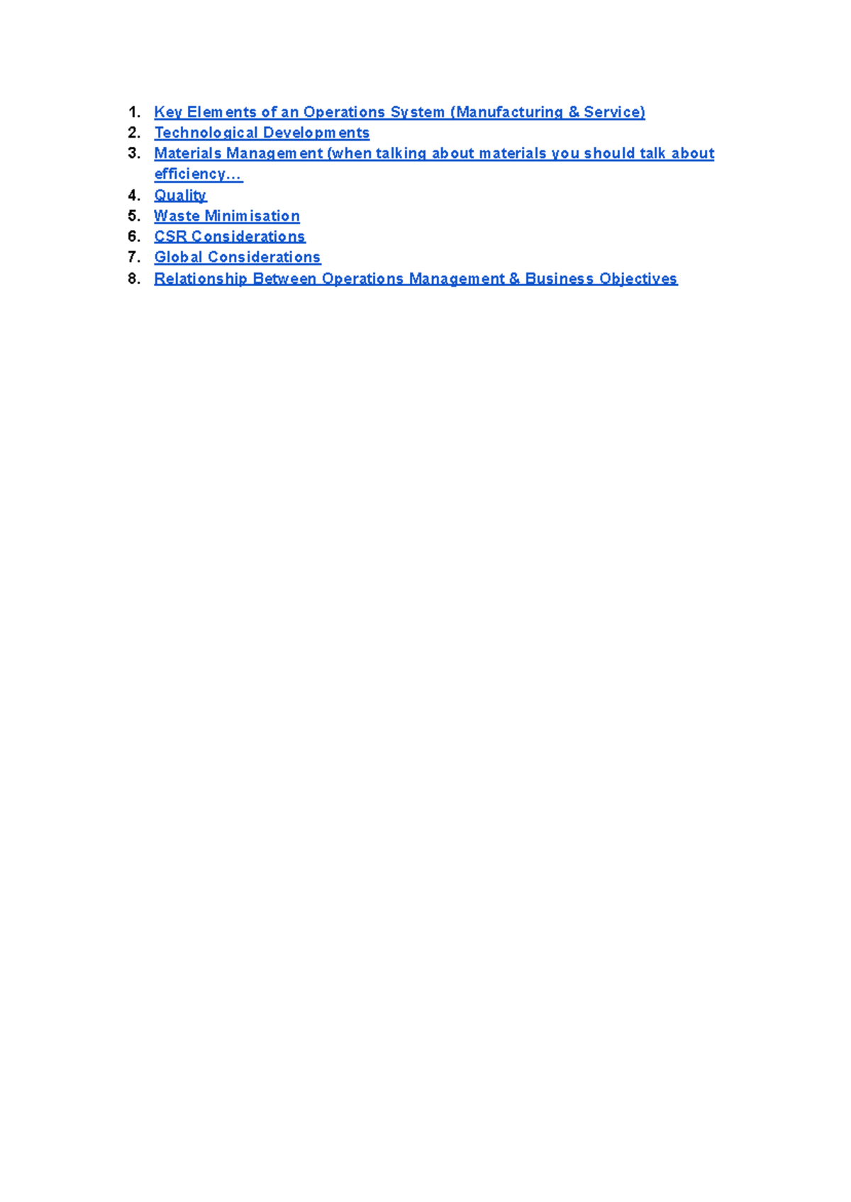 Business Management Unit 3 AOS3- Operations Management - Key Elements of an Operations System ...
