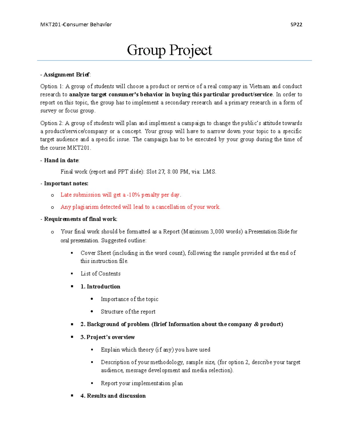 MKT201-Group-Presentation - Group Project - Assignment Brief : Option 1 ...