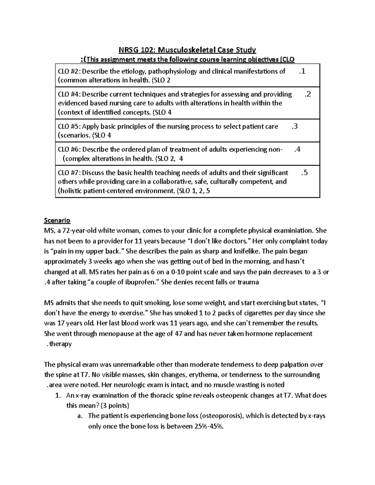 Musculoskeletal Case Study 2017 20 - NRSG 102: Musculoskeletal Case ...