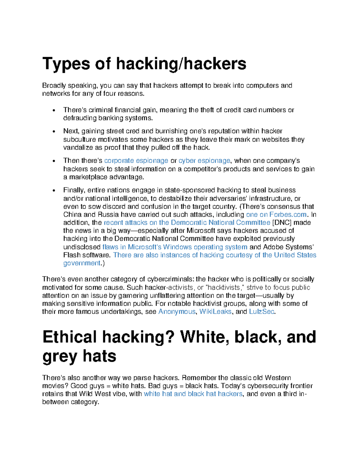 Types of hacking - KBLBLB - Types of hacking/hackers Broadly speaking ...