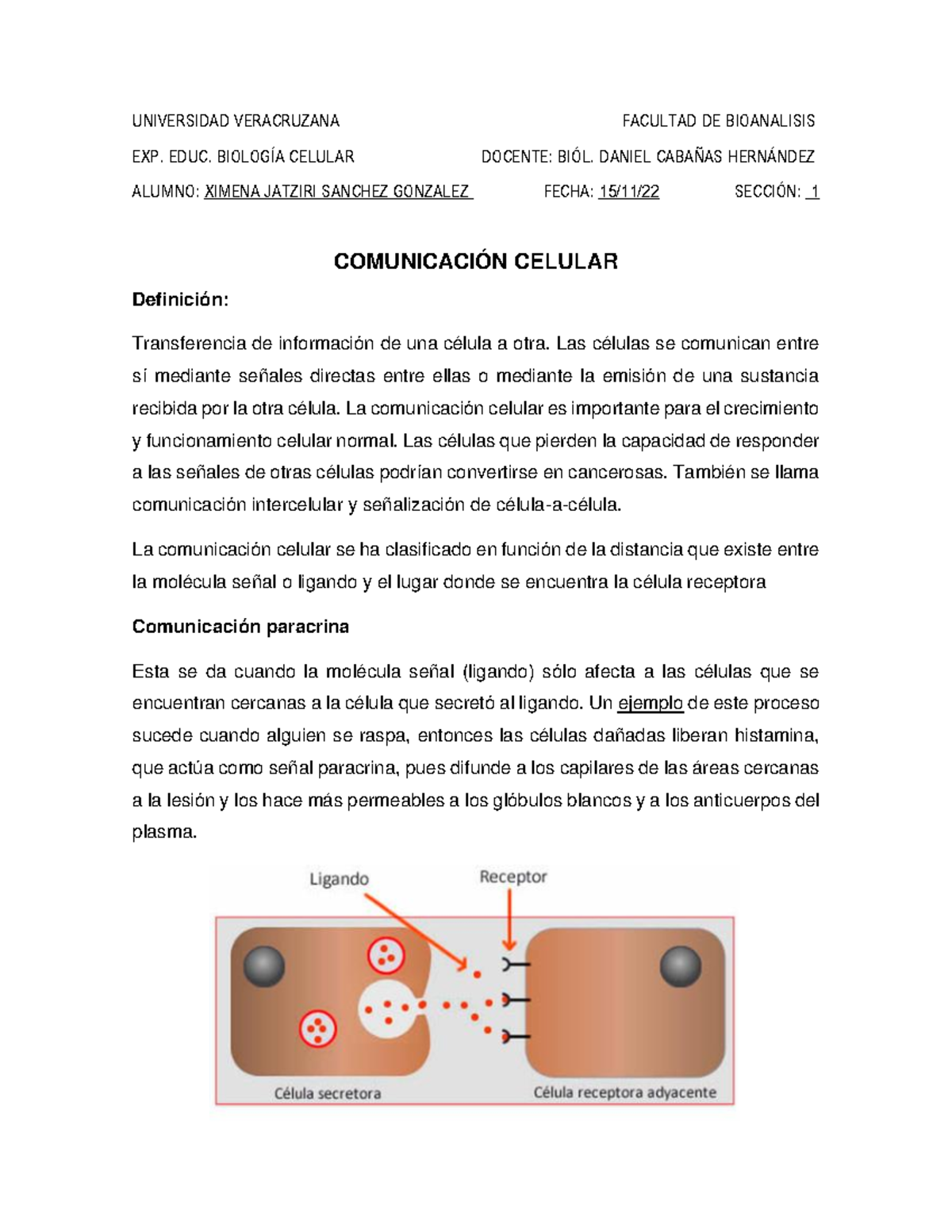 Comunicacion celular - UNIVERSIDAD VERACRUZANA FACULTAD DE BIOANALISIS EXP. EDUC. BIOLOGÍA ...