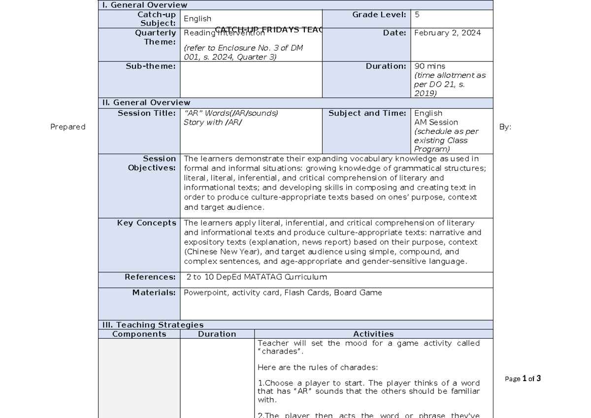 Grade 5-ENG- Reading Catch-UP- Friday - CATCH-UP FRIDAYS TEACHING GUIDE ...
