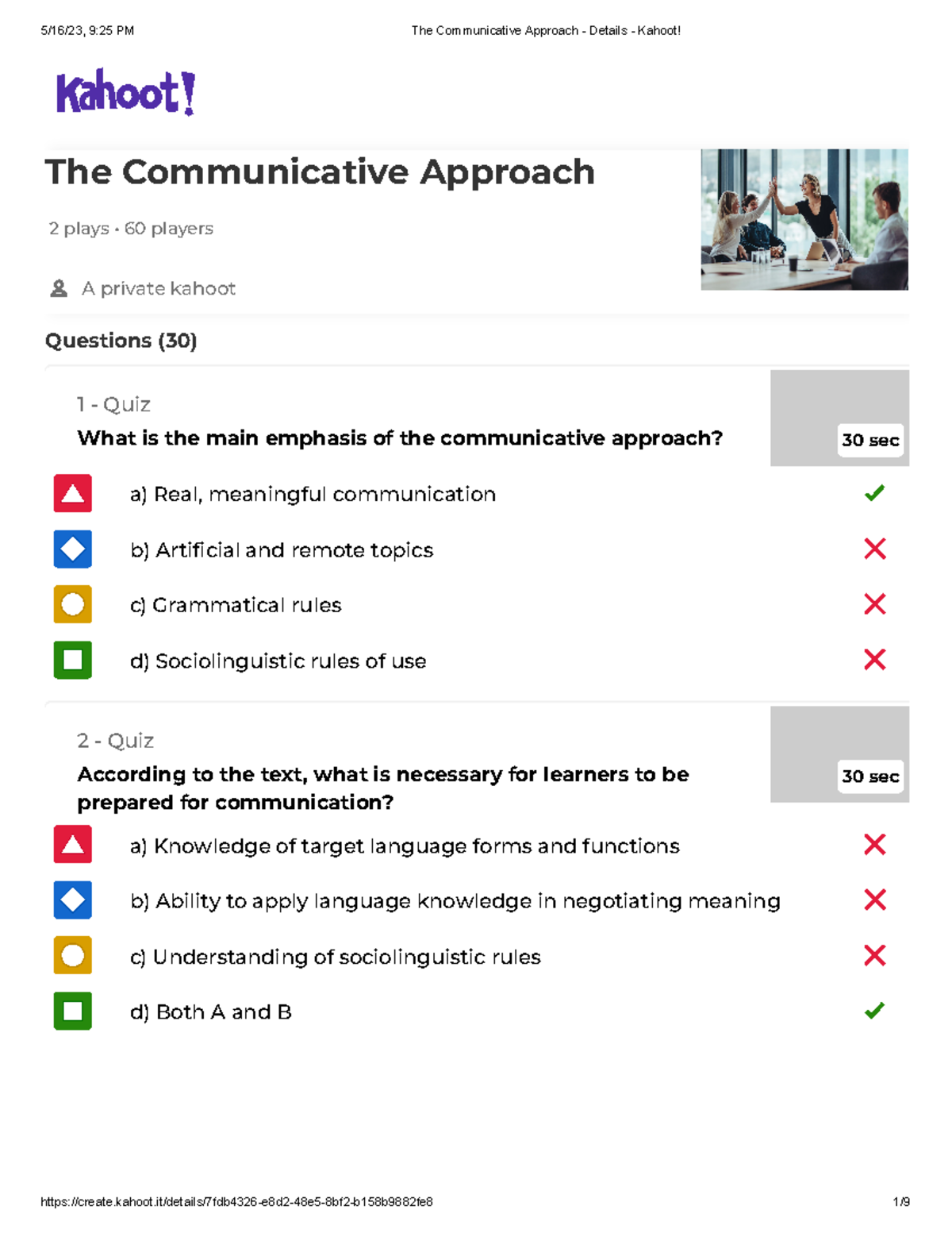 The Communicative Approach - Details - Kahoot - The Communicative ...