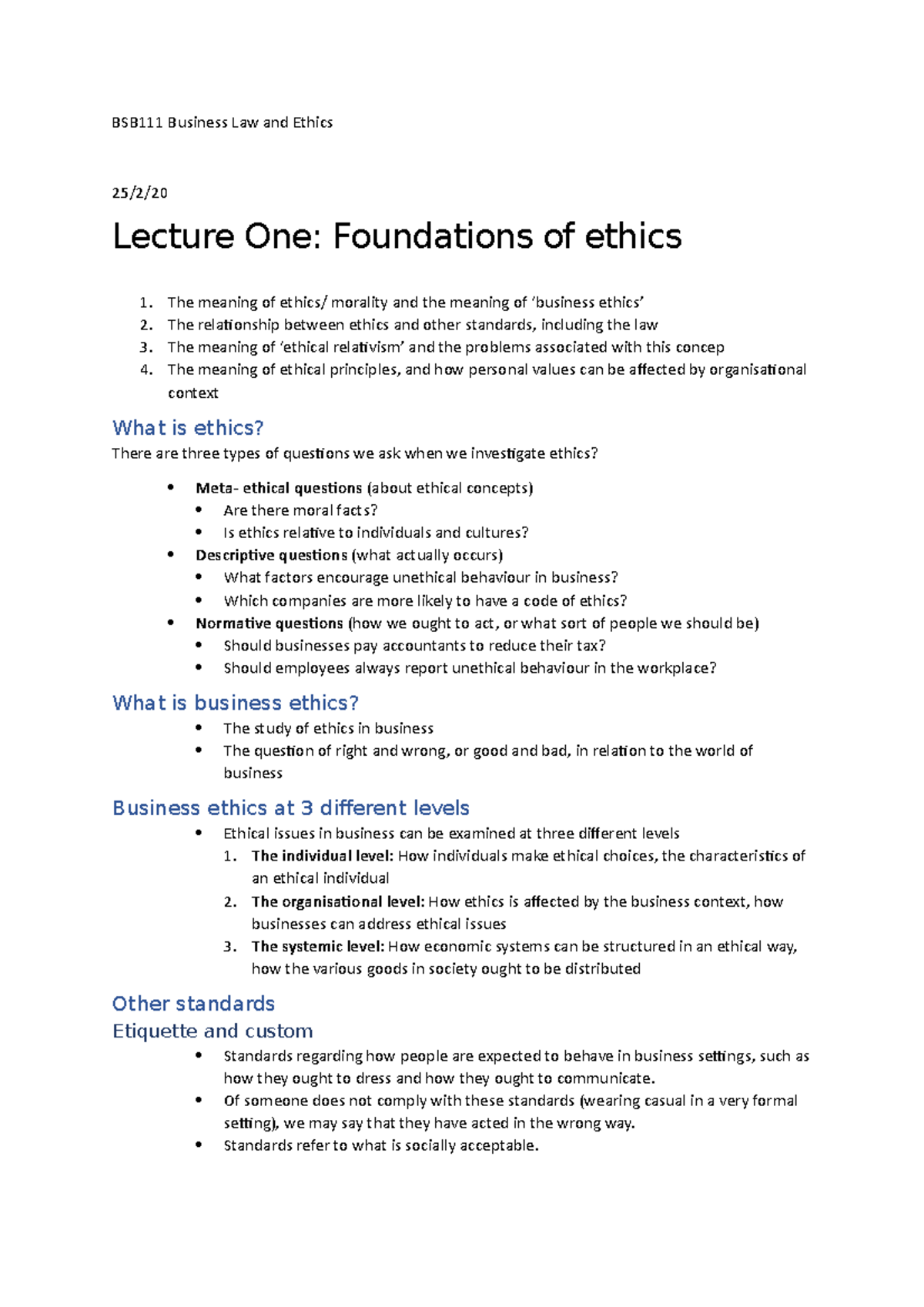 BSB111 Business Law and Ethics Lecture Notes 1 - BSB111 Business Law ...