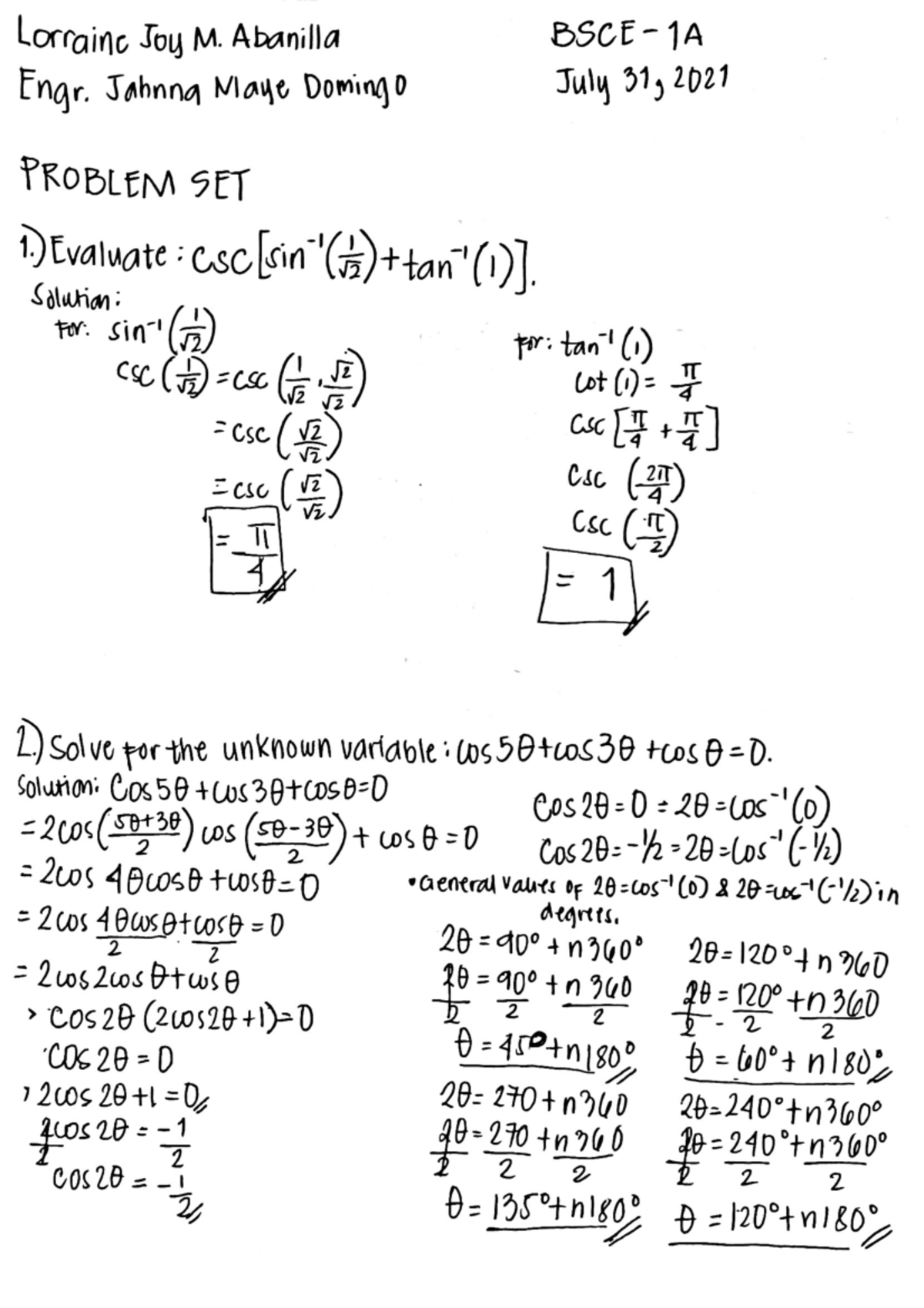 LP2 Problem SET Lorraine JOY M. Abanilla BSCE-1A - Lorraine Joy M ...