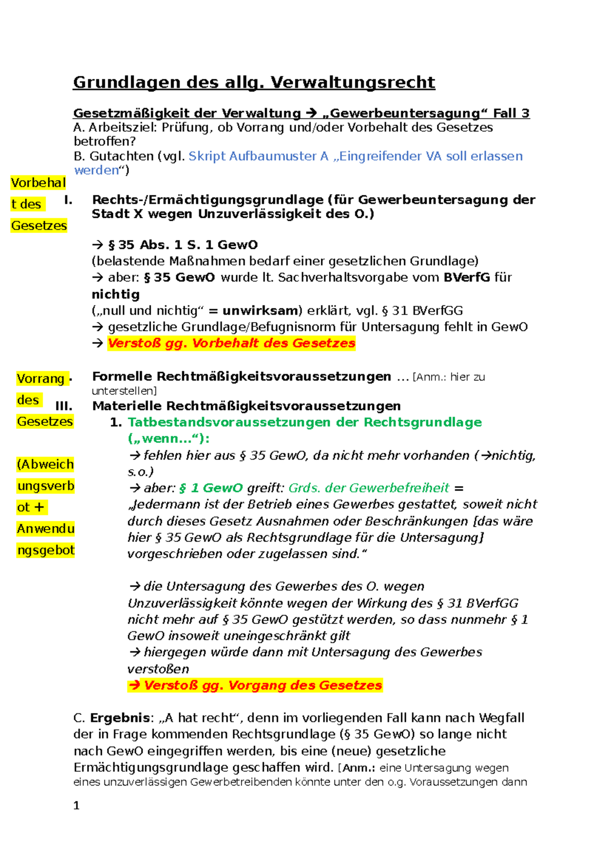 Fall "Gewerbeuntersagung" - Grundlagen des allg. Verwaltungsrecht ...