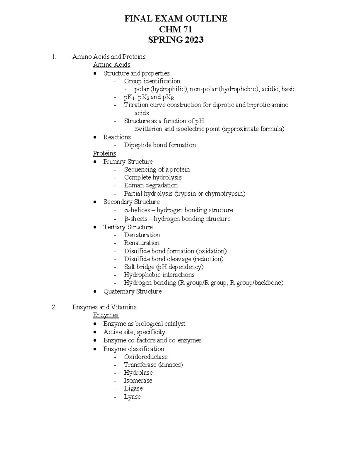 1b. Final Exam Outline - ....... - FINAL EXAM OUTLINE CHM 71 SPRING ...