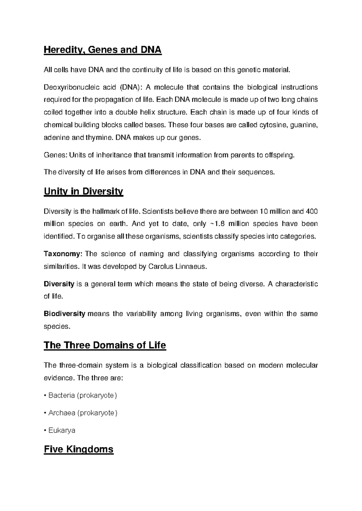 Week Two Study Notes - Heredity, Genes and DNA All cells have DNA and ...
