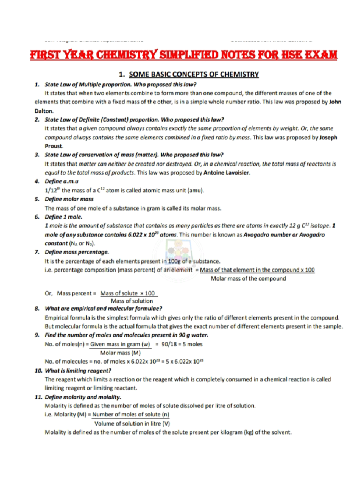 First year chemistry simplified notes - Chemistry (For Biological ...