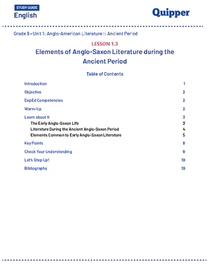 TG - Elements of Anglo-Saxon Literature During the Ancient Period ...