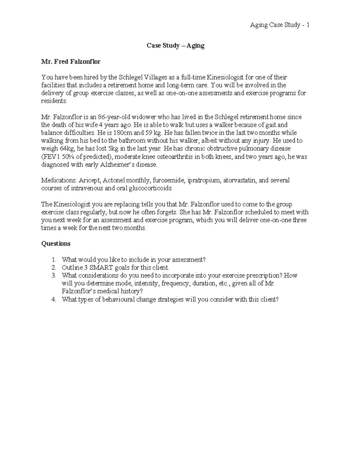 Aging - Case Study - Aging Case Study - 1 Case Study – Aging Mr. Fred ...