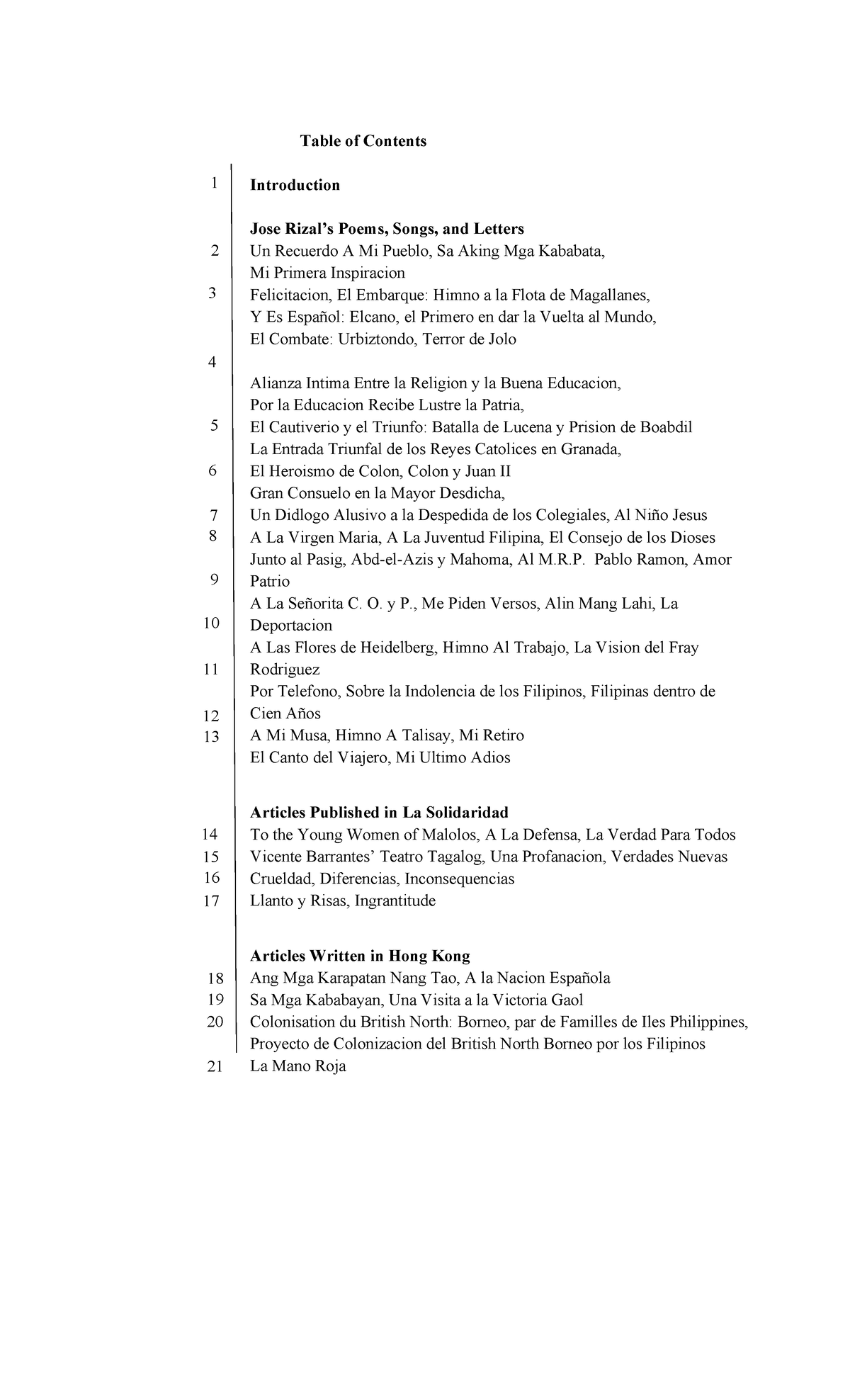 rizal life and works - Table of Contents Introduction Jose Rizal’s ...