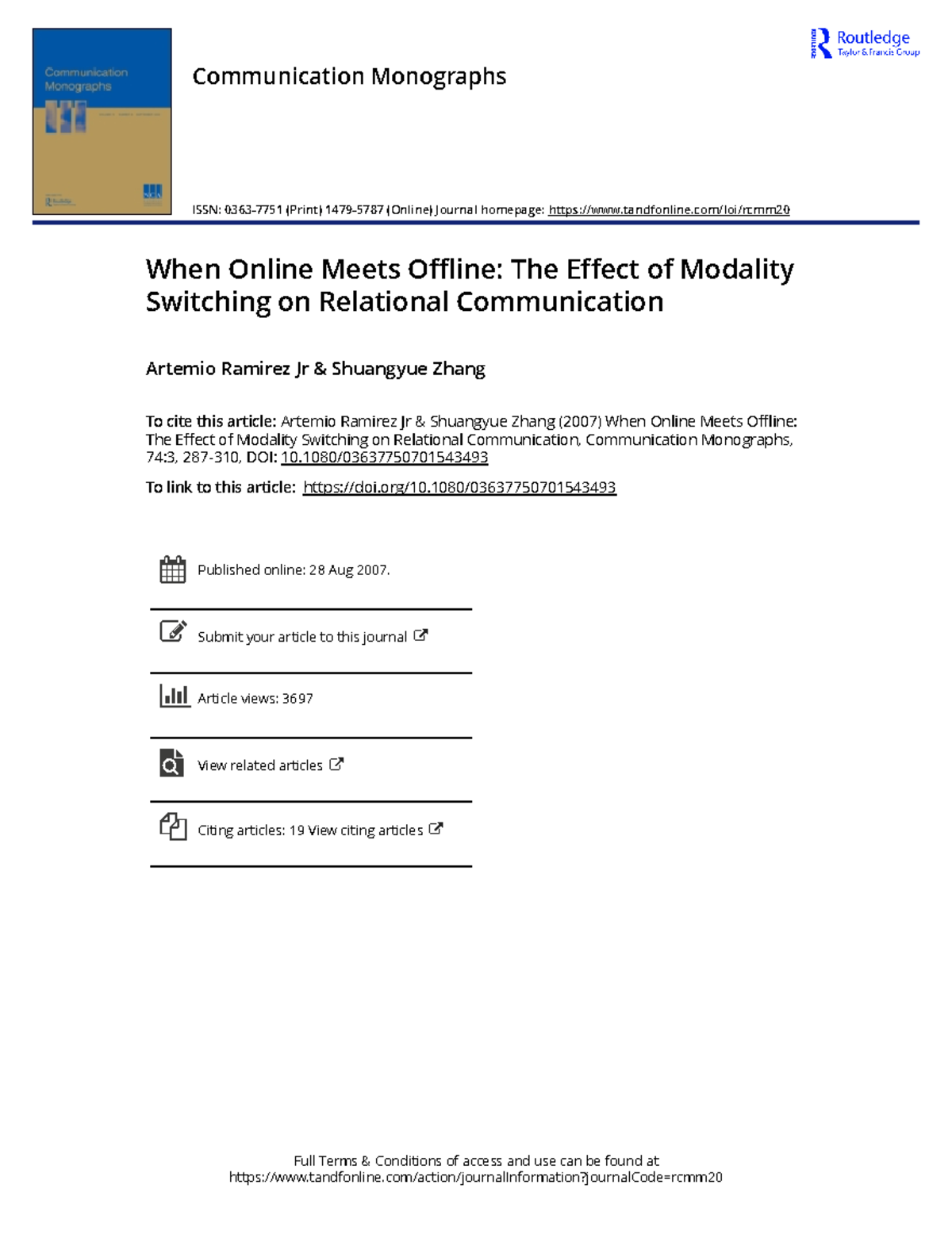 When Online Meets Offline The Effect of Modality Switching on Relational Communication - 1080 ...