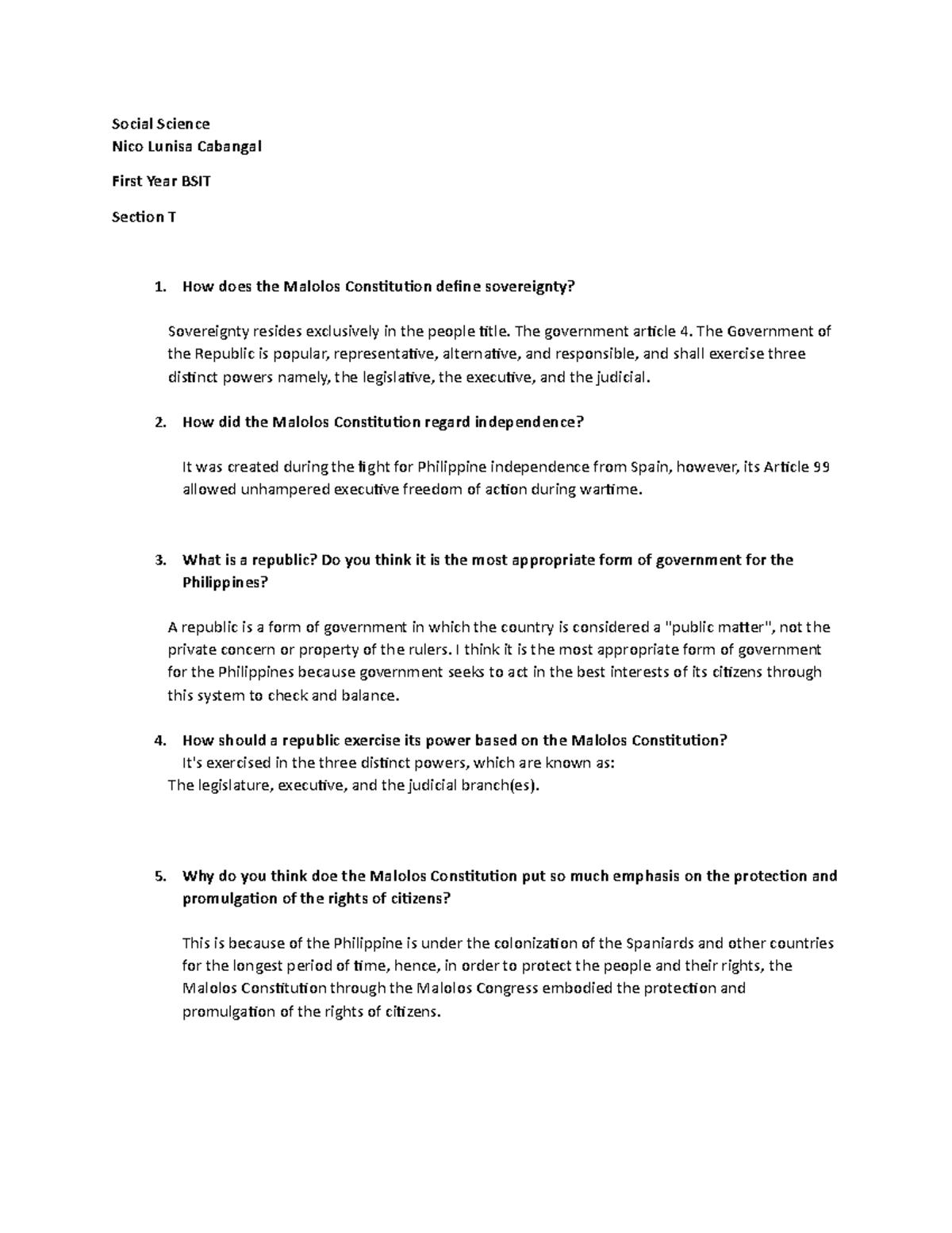 Socsci - sad - Social Science Nico Lunisa Cabangal First Year BSIT ...