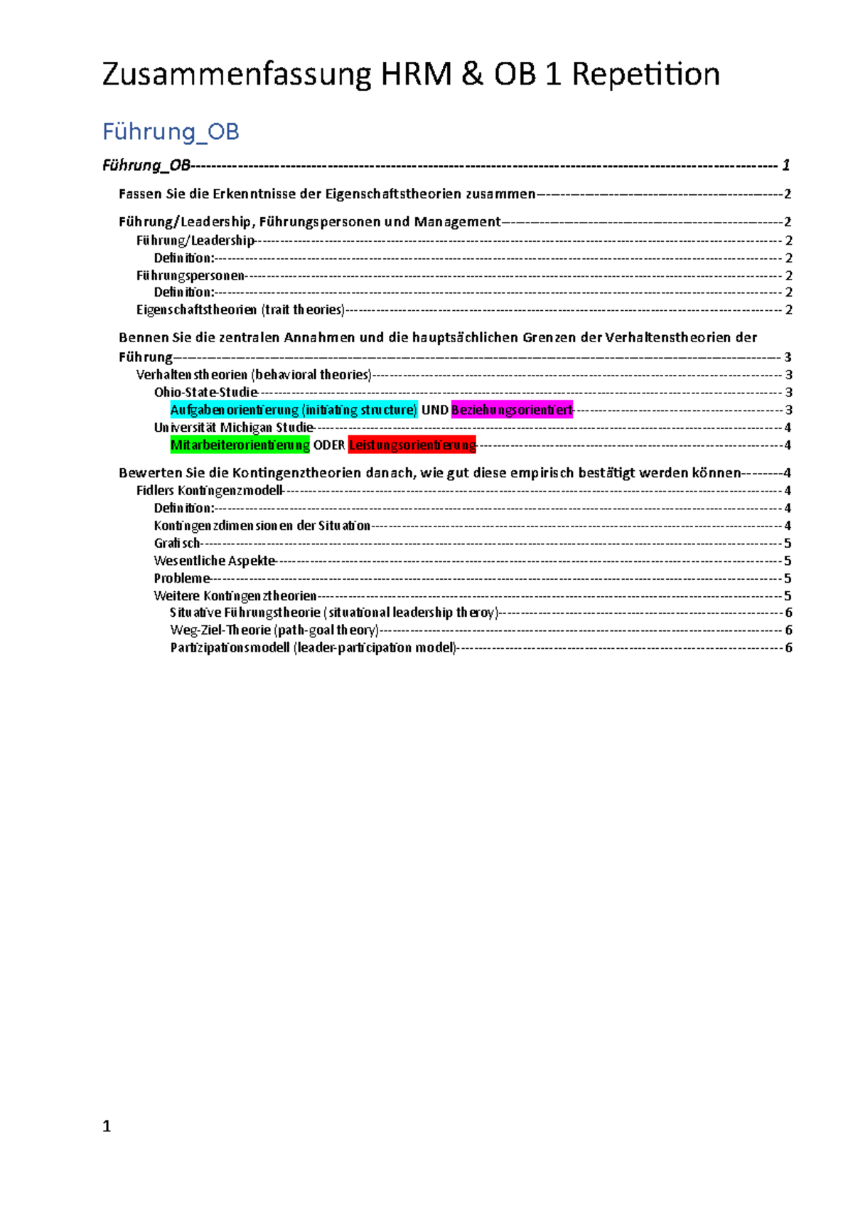 HRM und OB 1: Führung_OB - Zusammenfassung HRM & OB 1 Repetition ...