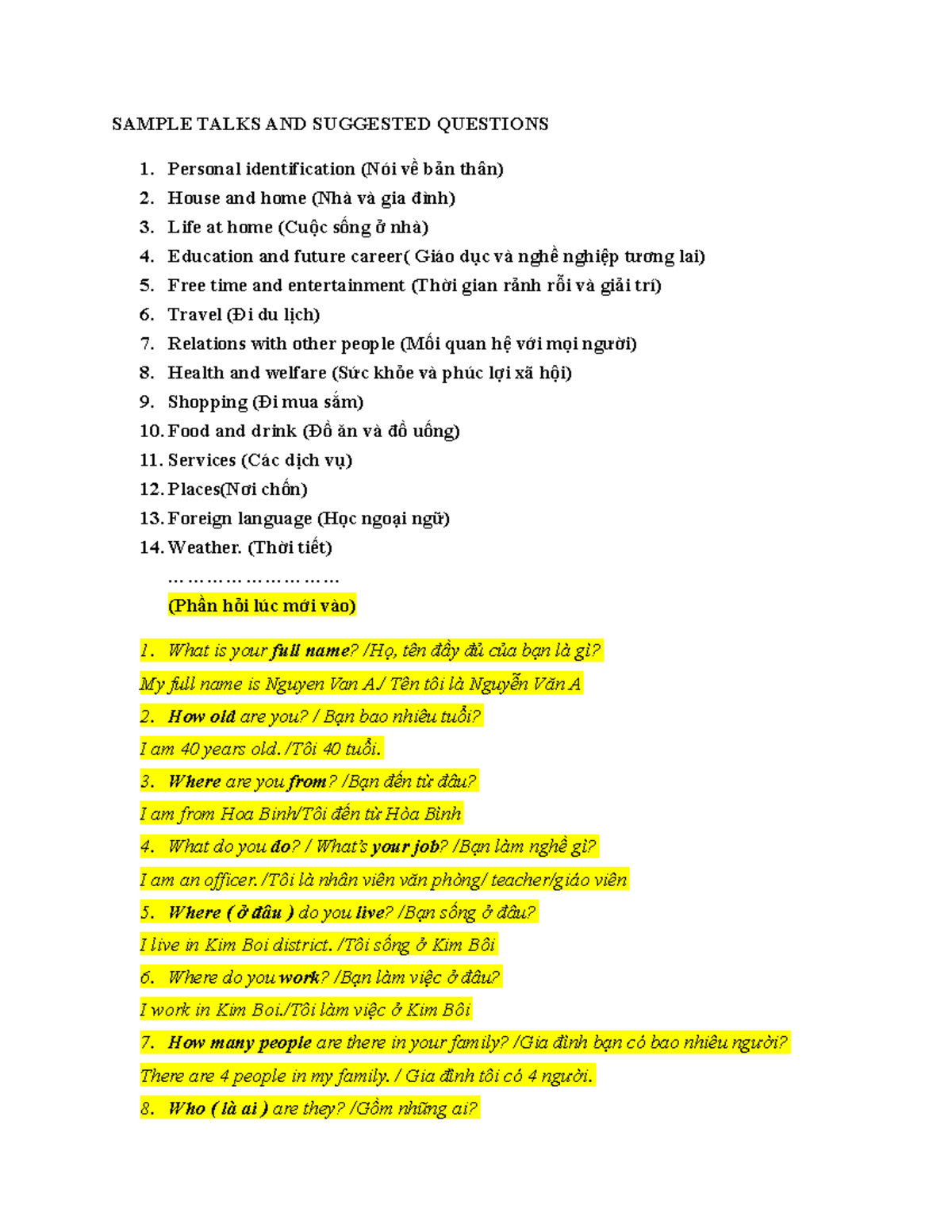 Sample Talks AND Suggested Questions (B1) - SAMPLE TALKS AND SUGGESTED ...