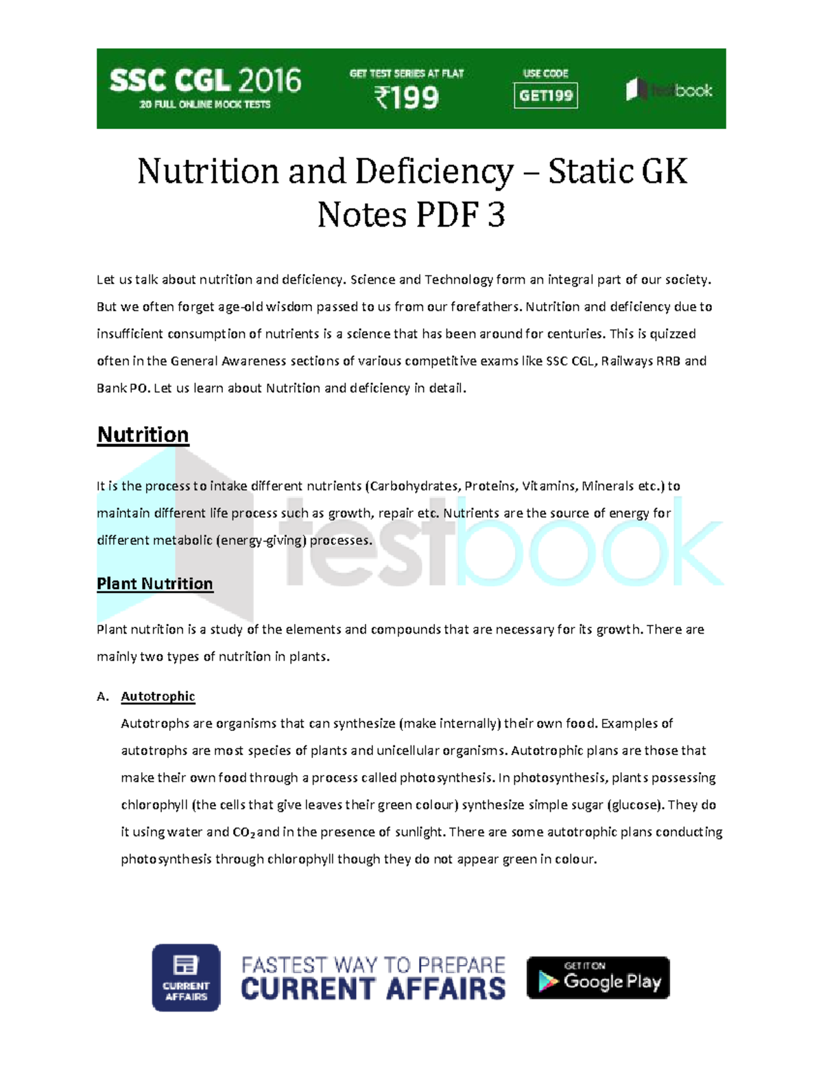Nutrition and Deficiency – Static GK Notes PDF 3 - Science and ...