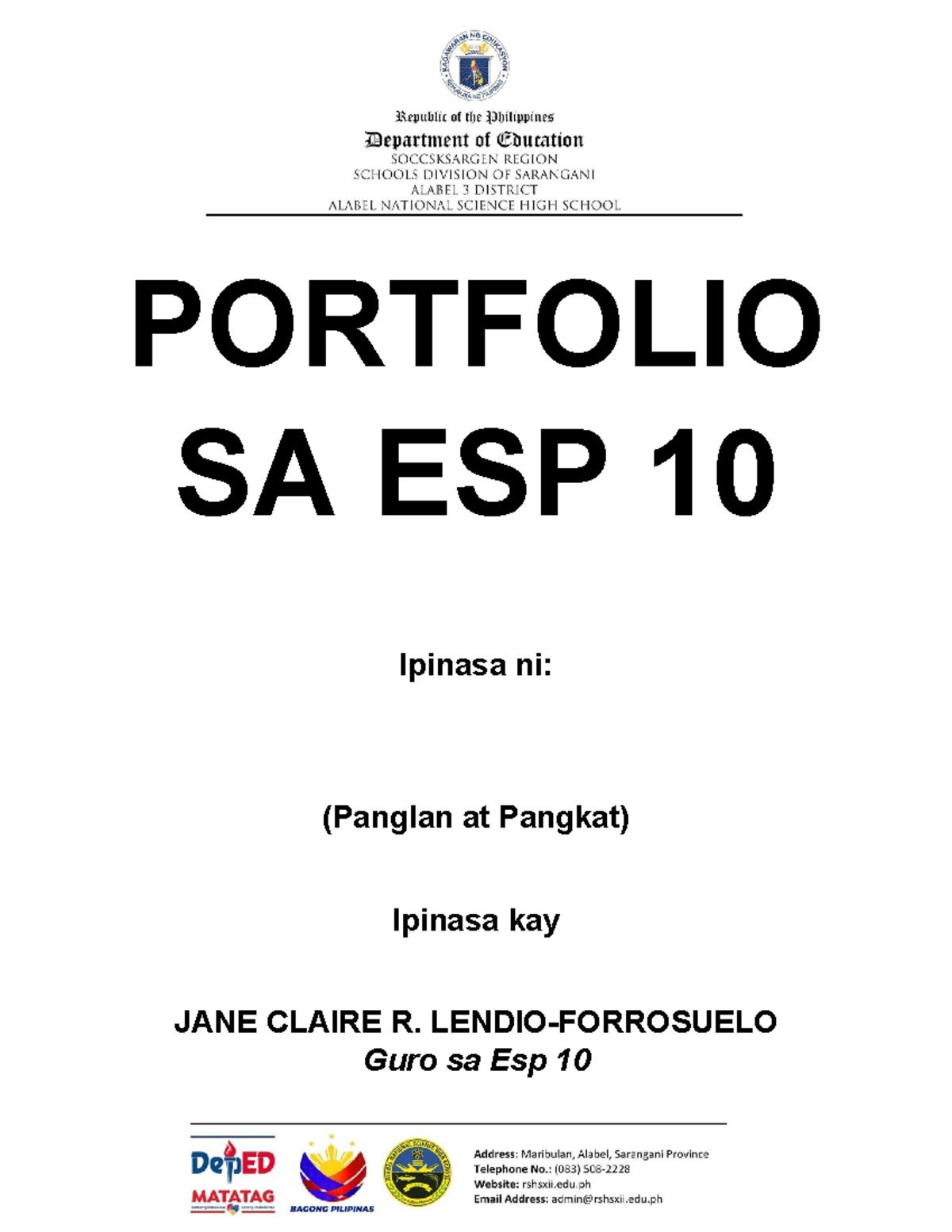 Portfolio SA ESP 10 - Theres no ESP subject - PORTFOLIO SA ESP 10 ...