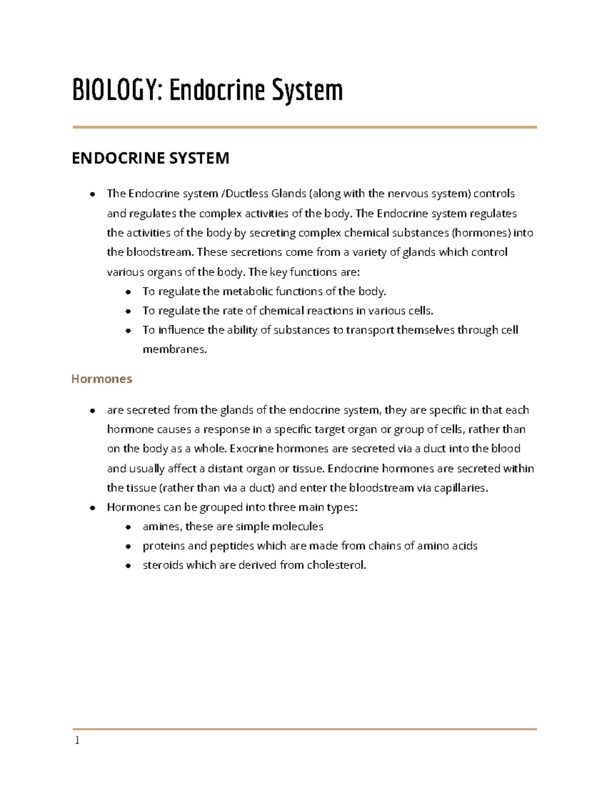 Endocrine System - The Endocrine system regulates the activities of the ...