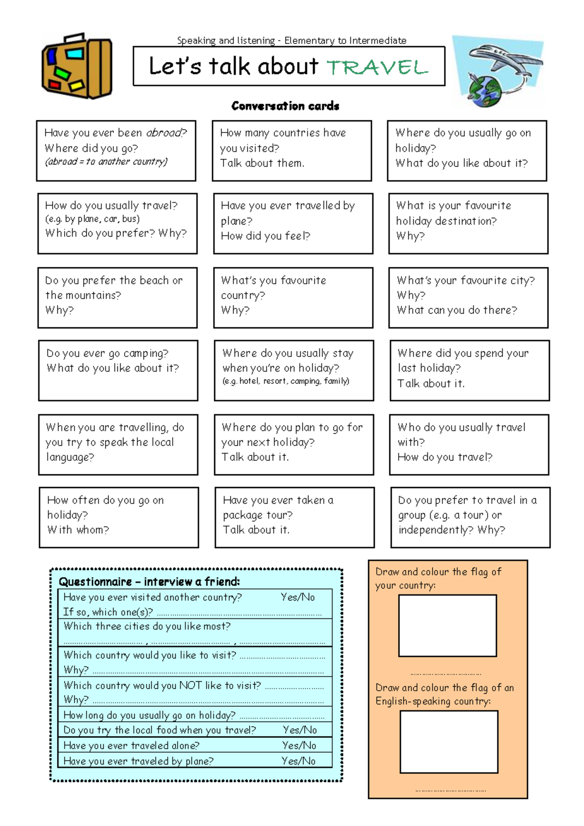 Talk about travel - Level B - Speaking and listening – Elementary to ...