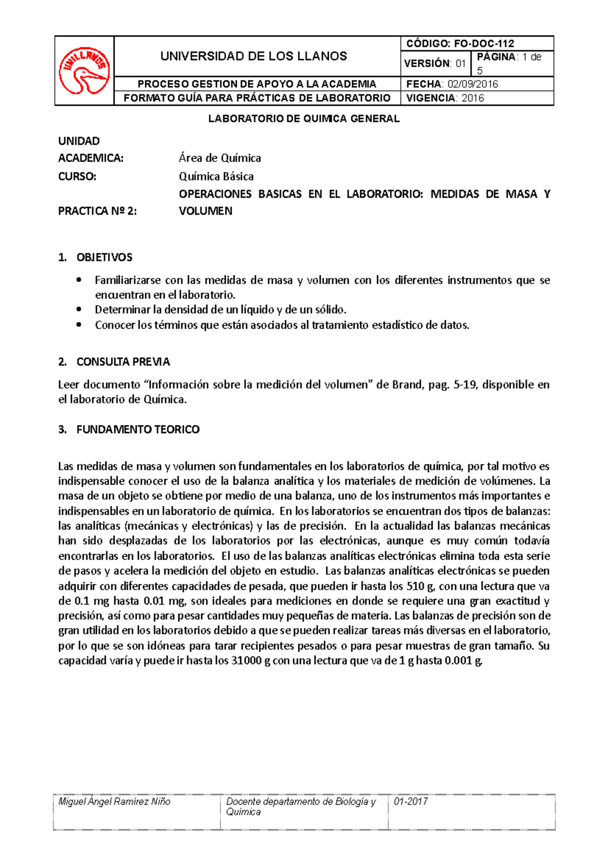 Pract. # 2 FO-DOC-112 - vvasfvae - UNIVERSIDAD DE LOS LLANOS VERSIÓN: 01 PÁGINA 5 : 1 de PROCESO ...