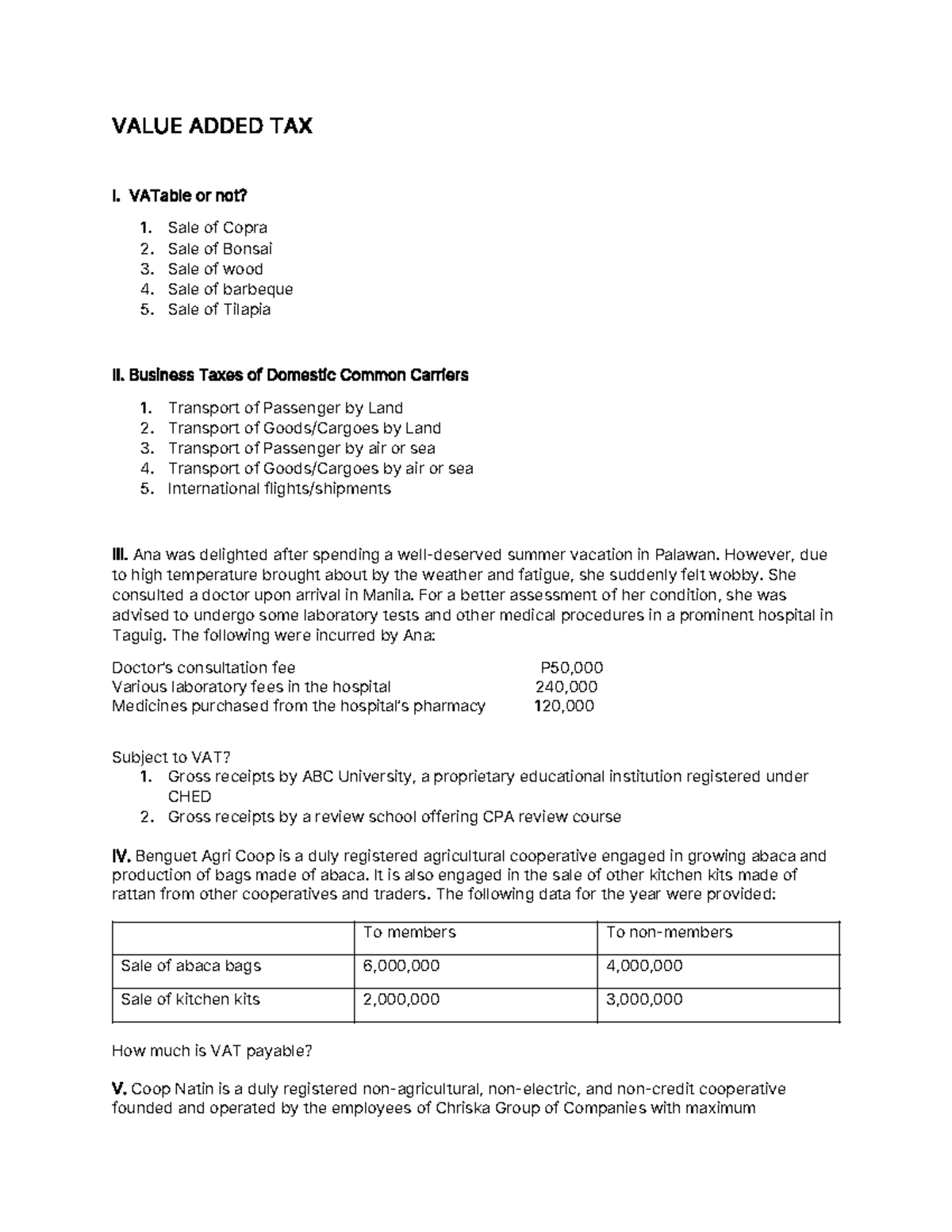 576428198 VAT OPT Illustrative examples - VALUE ADDED TAX I. VATable or ...