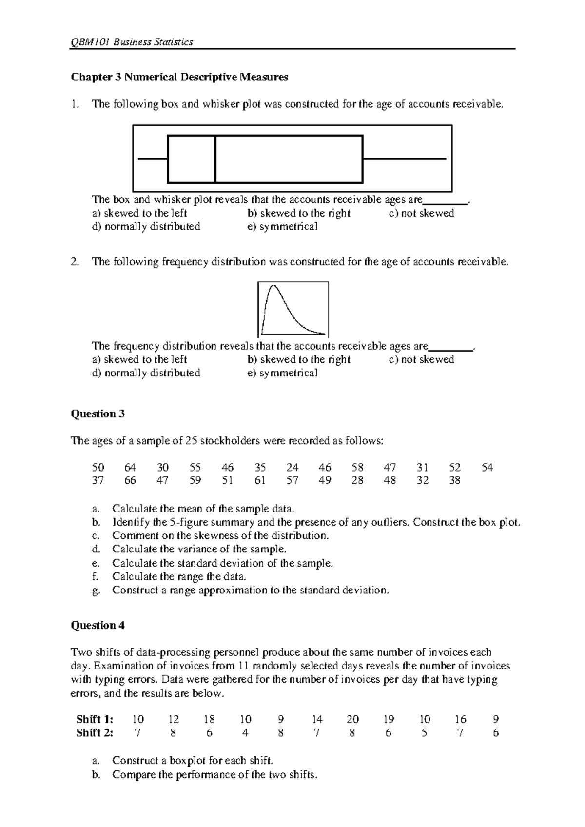 QBM101 Tutorial 4 - ... - QBM101 Business Statistics Chapter 3 Numerical Descriptive Measures ...