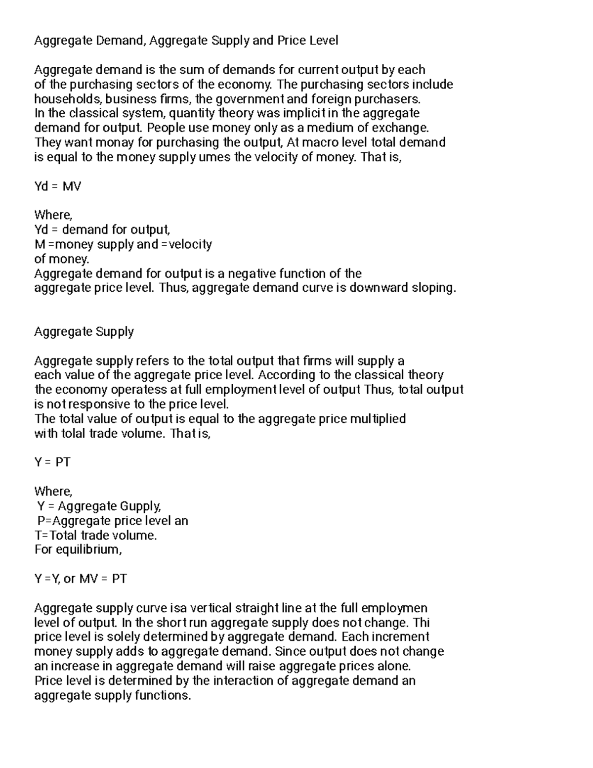 Aggregate demand,aggregate supply of price level - Aggregate Demand ...