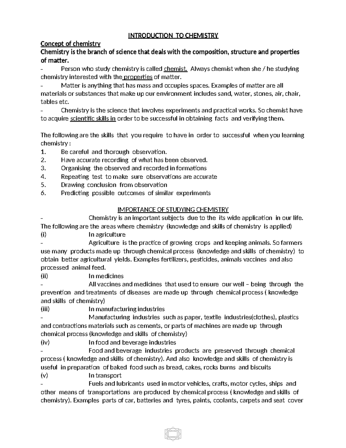 Chemistry F 1-notes 2023 & 24 by teacher emma - INTRODUCTION TO ...