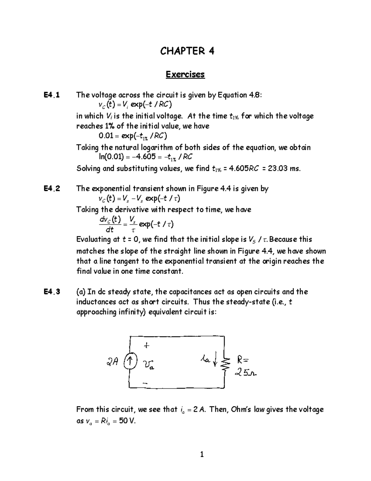Chapter-04 - CHAPTER 4 Exercises E4 The voltage across the circuit is given by Equation 4: v C ...