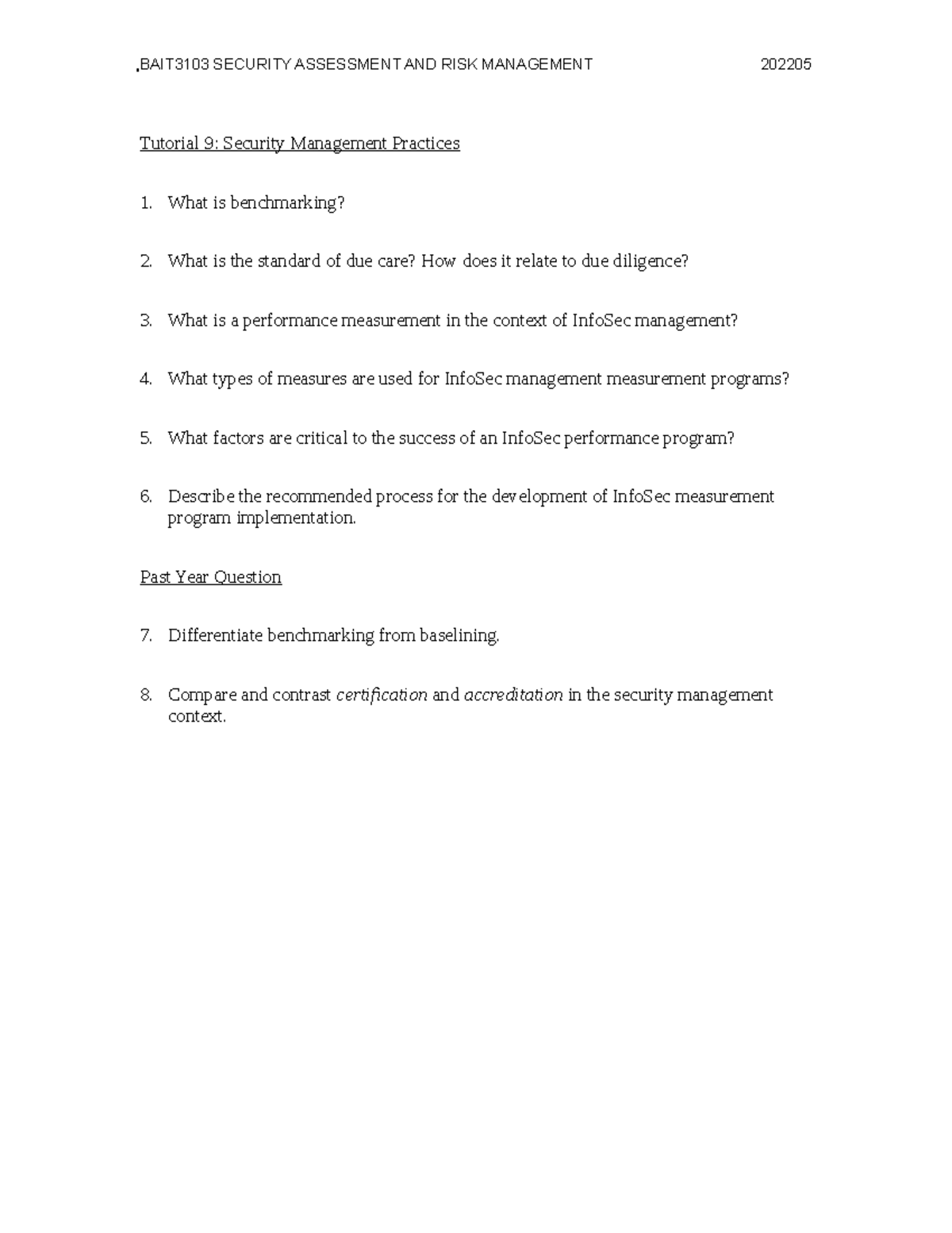 BAIT3103 Tutorial 9 - RIS - BAIT3103 SECURITY ASSESSMENT AND RISK ...