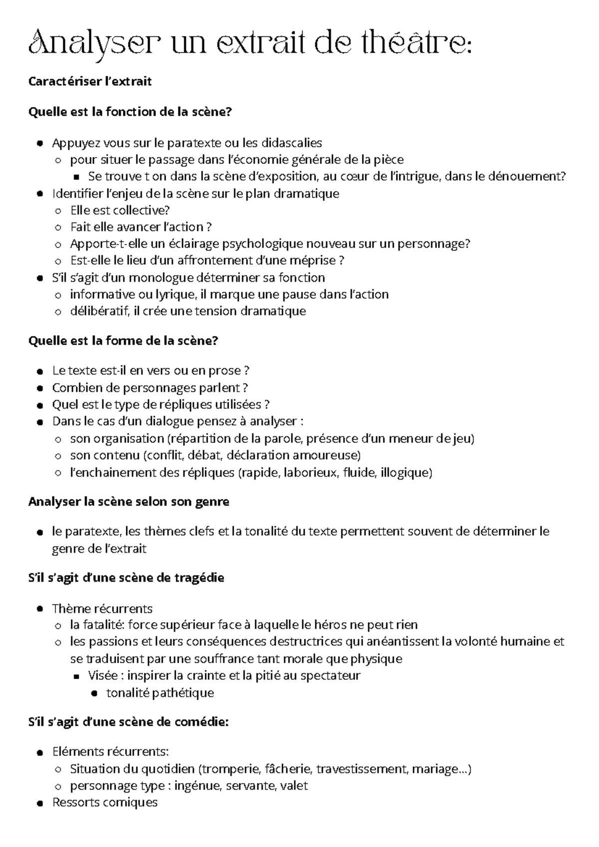 Analyser un extrait de théâtre - Analyser un extrait de théâtre: Caractériser l’extrait Quelle ...