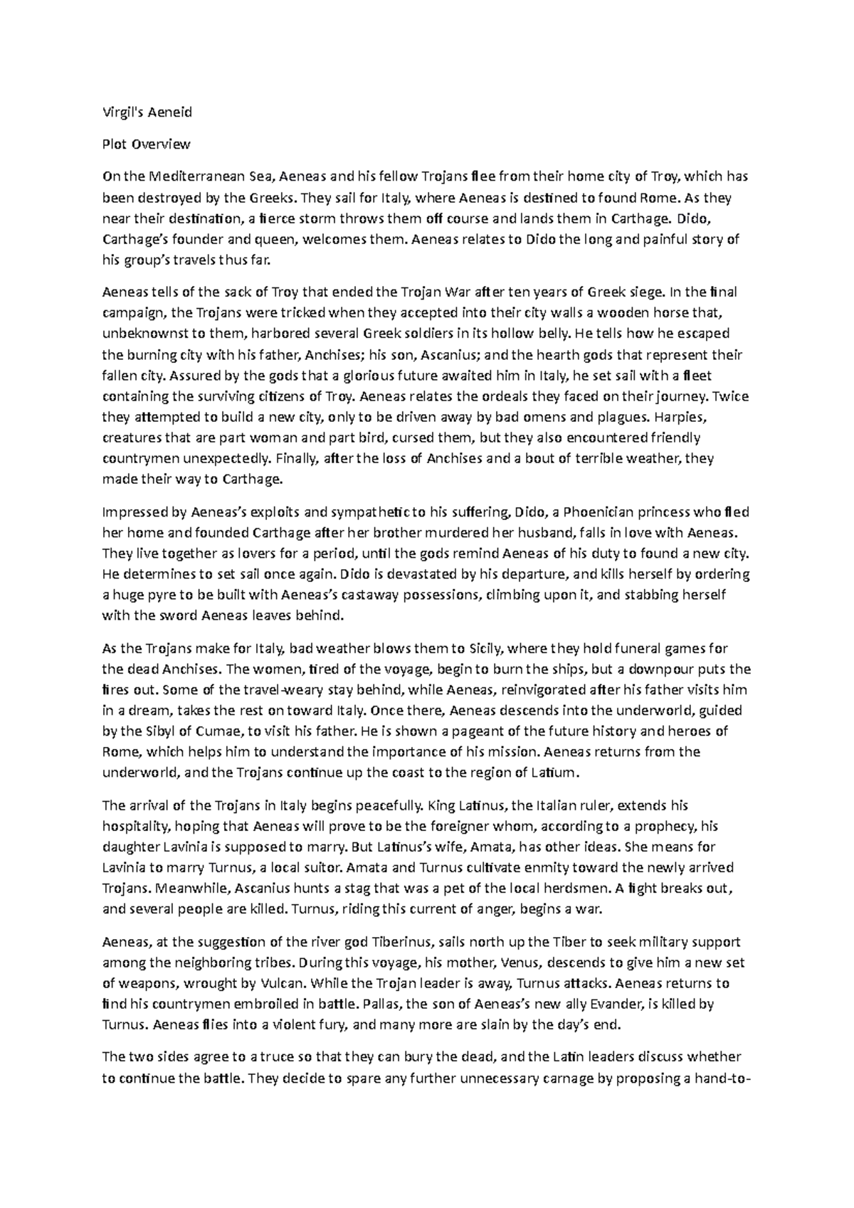 Virgil's Aeneid - plot overview - Aeneid Plot Overview On the ...