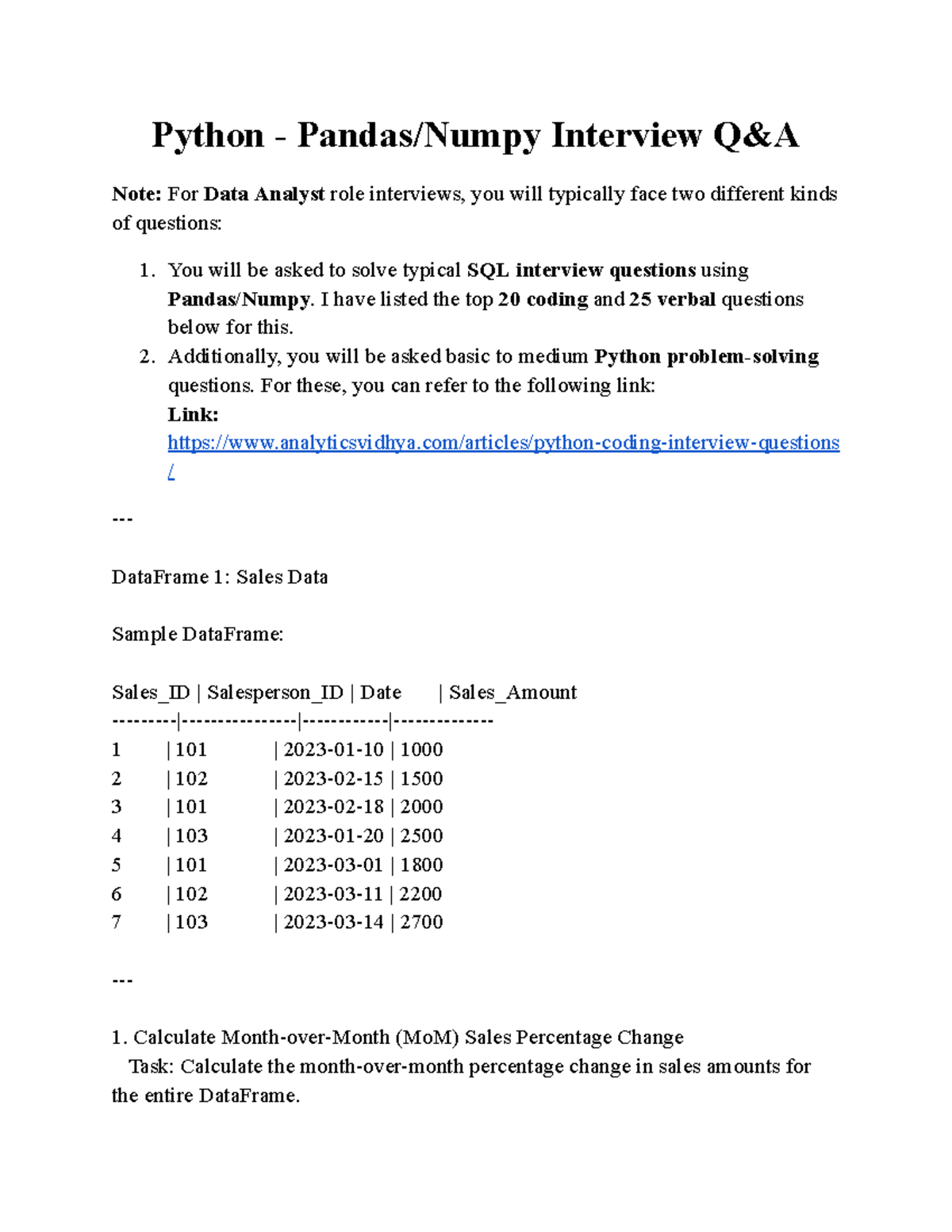 Python Pandas Numpy Interview Qanda Python Pandasnumpy Interview Q