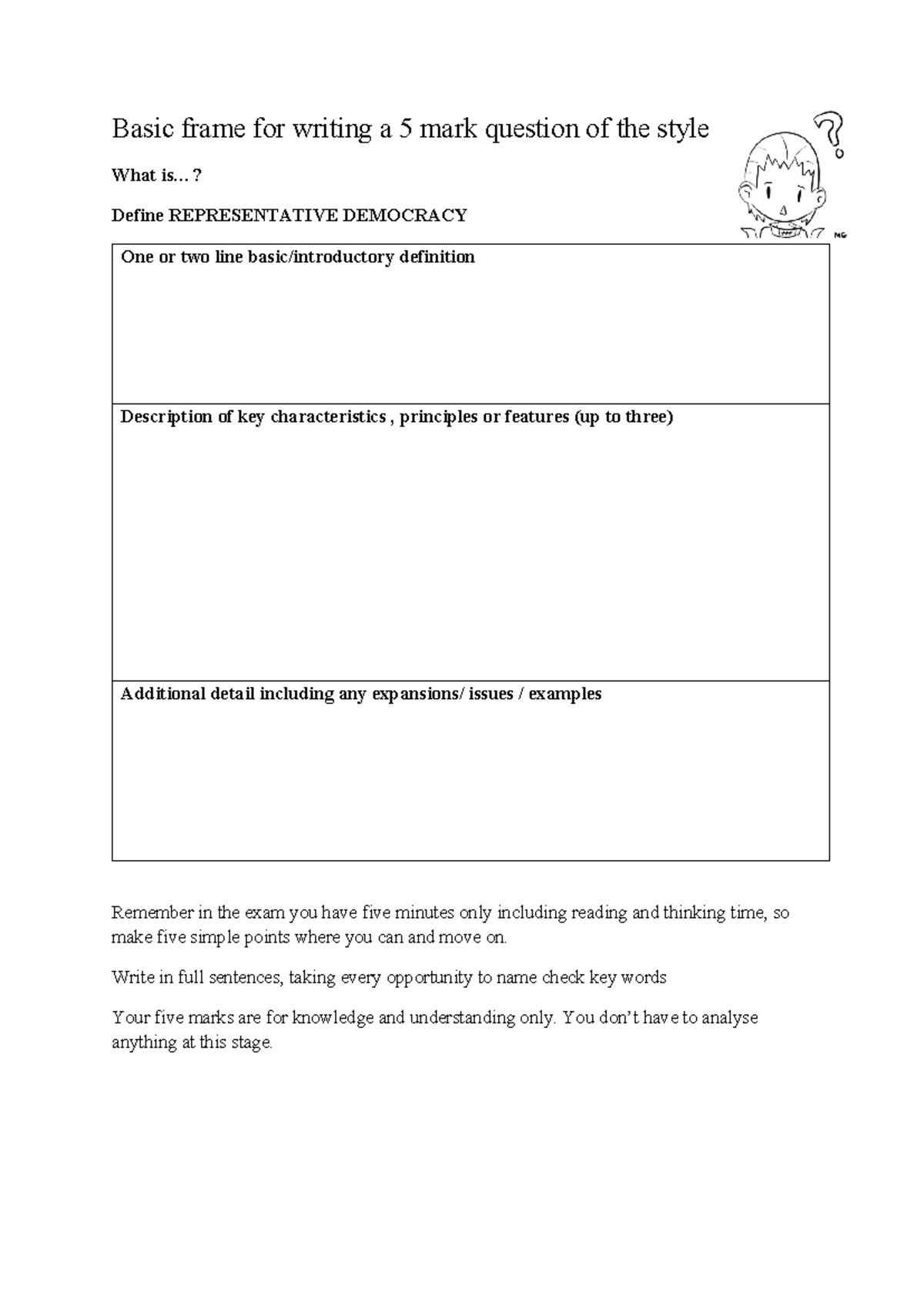Writing Frame define representative democracy - Basic frame for writing ...