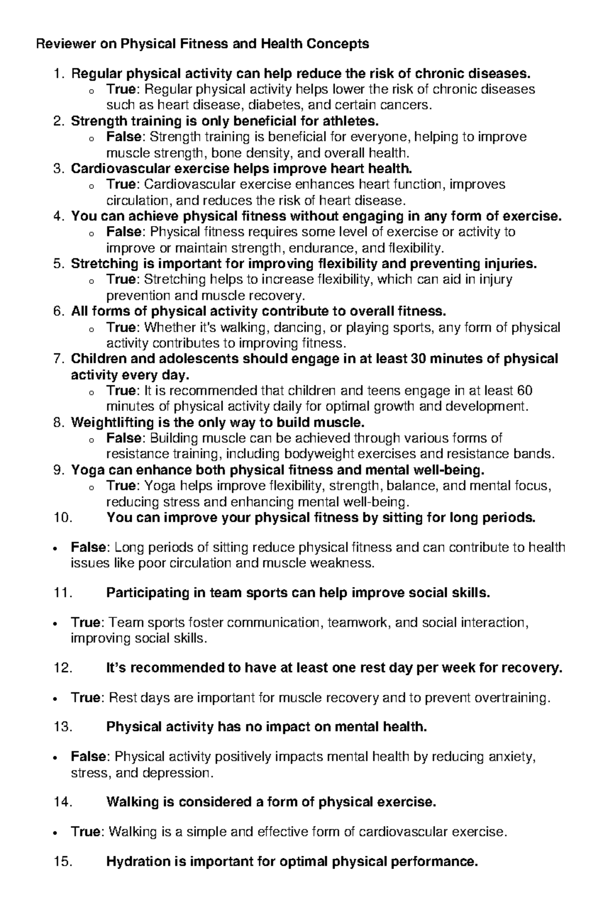 PE Reviewer - notes - Reviewer on Physical Fitness and Health Concepts ...