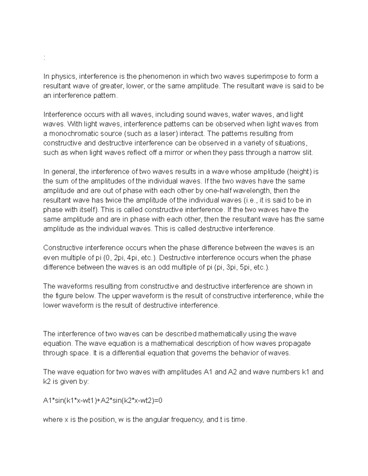 QSCI499 course outline - : In physics, interference is the phenomenon ...