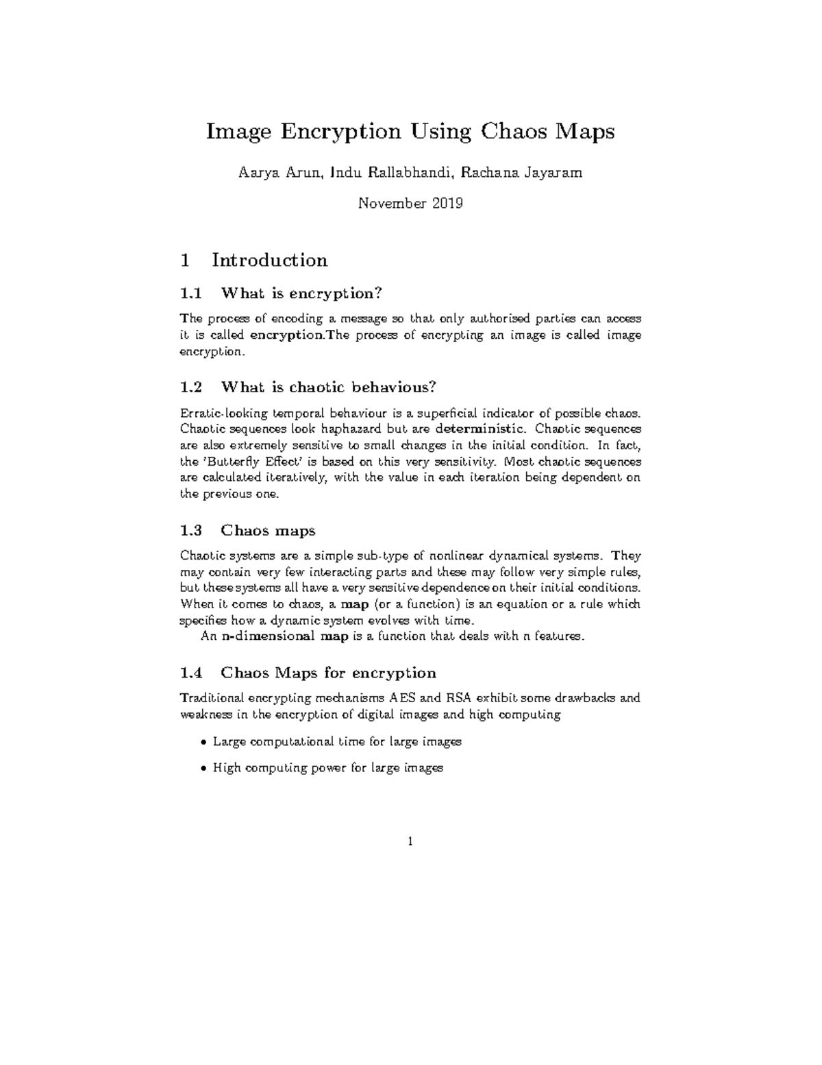 Chaos Maps Write Up - Image Encryption Using Chaos Maps Aarya Arun, Indu Rallabhandi, Rachana ...