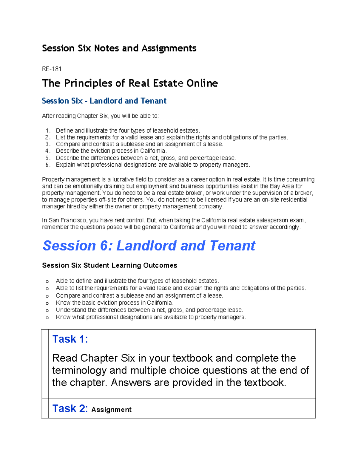 Session Six Notes and Assignments - Session Six Notes and Assignments ...