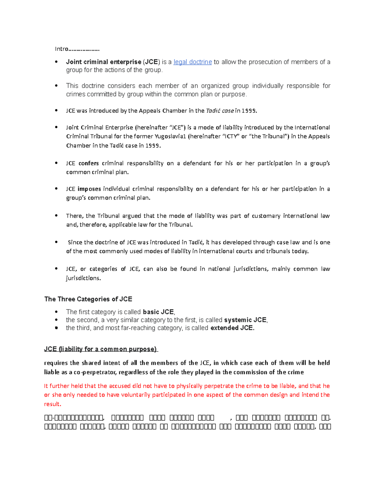 JCE - JCE - Intro.................... Joint criminal enterprise (JCE ...