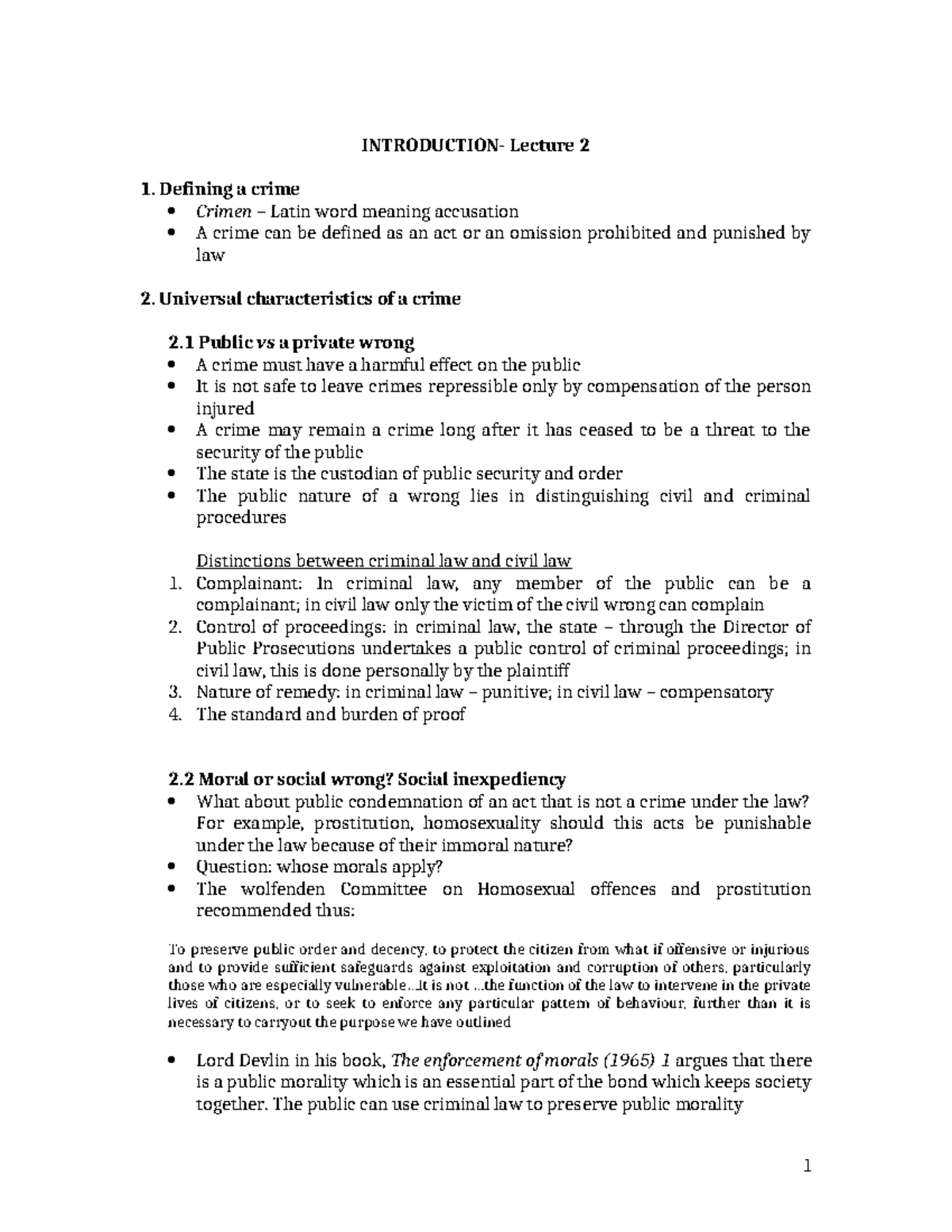 Criminal LAW Notes FROM DR. Asaala - INTRODUCTION- Lecture 2 Defining a ...
