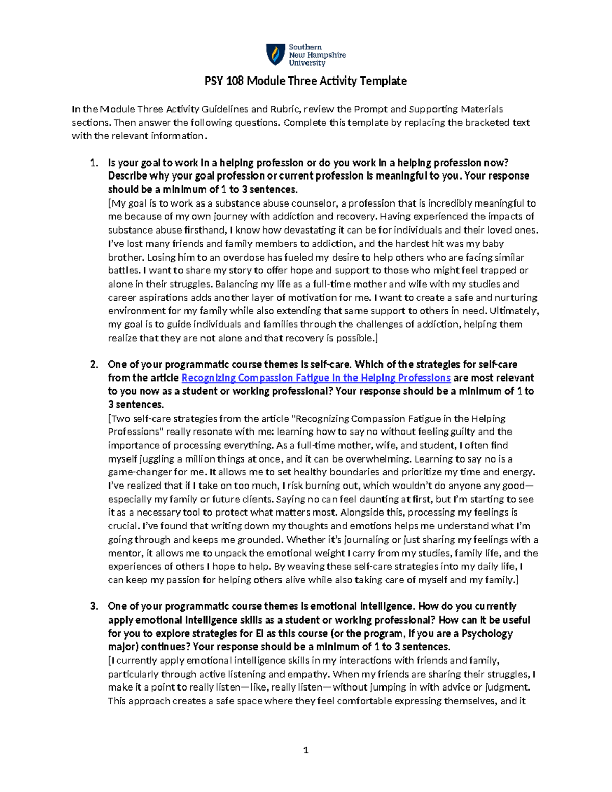 PSY 108 Module Three Activity Template finished - PSY 108 Module Three Activity Template In the ...