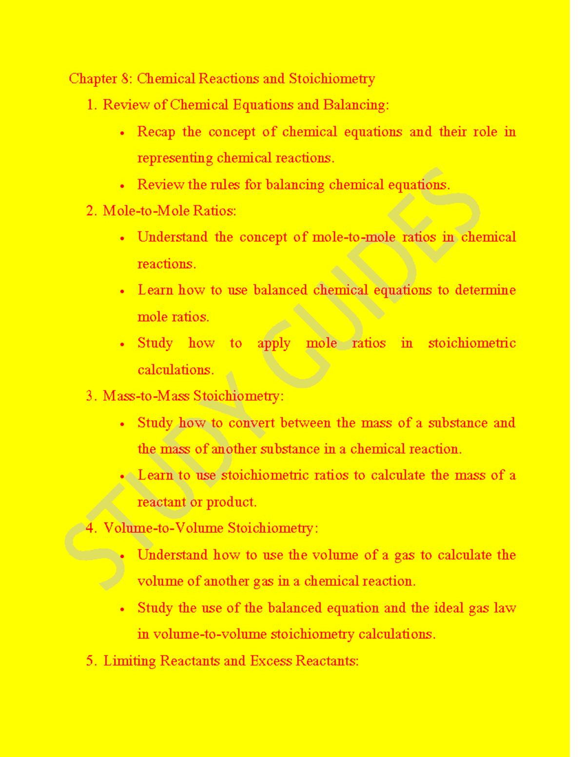 Study guides Chemistry Course- Chemical Reactions and Stoichiometry(25 ...