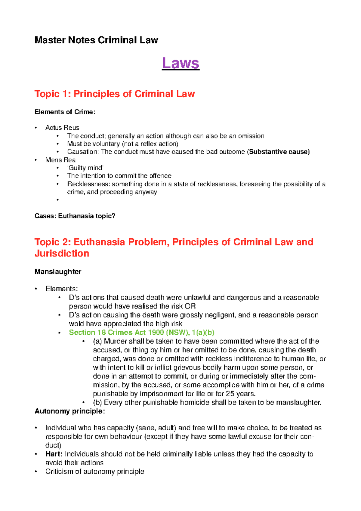 Master Notes Criminal Law.doc - Master Notes Criminal Law Laws Topic 1 ...